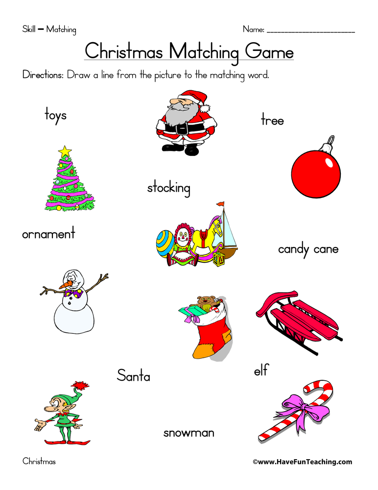 Christmas Matching Worksheet by Teach Simple