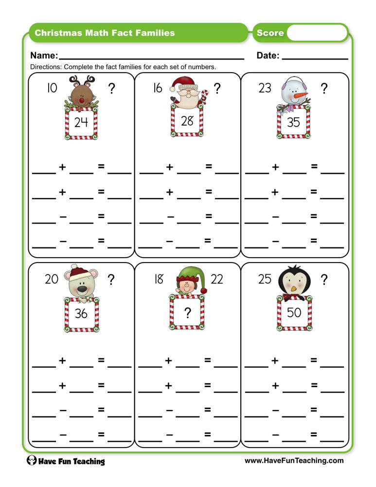 Christmas Math Fact Families Worksheet by Teach Simple