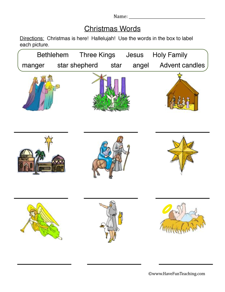 Christmas Religious Words Worksheet by Teach Simple