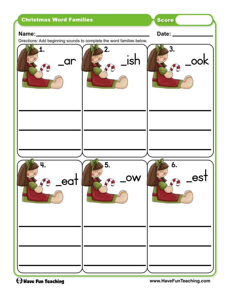 Christmas Word Families Worksheet by Teach Simple