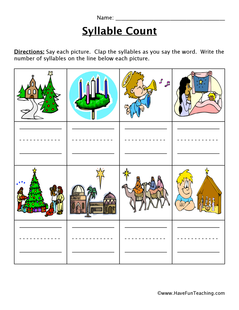 Christmas Words Syllable Worksheet by Teach Simple