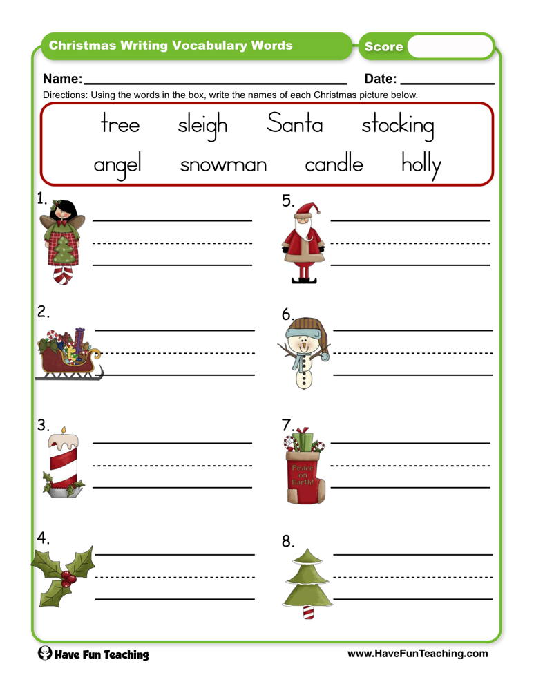 Christmas Writing Vocabulary Words Worksheet by Teach Simple