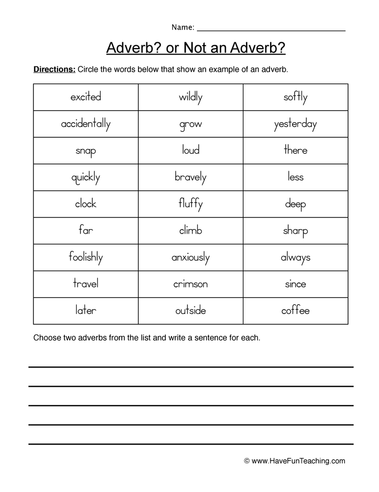 Circle Adverbs Worksheet by Teach Simple
