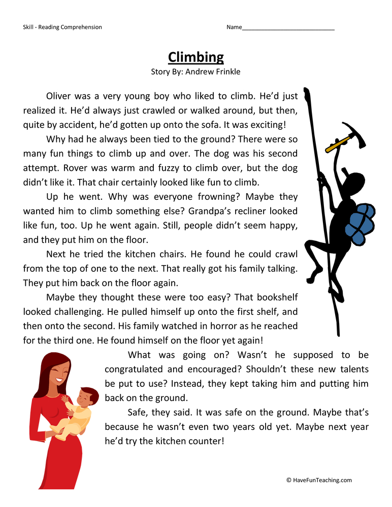 Climbing - Reading Comprehension Worksheet by Teach Simple