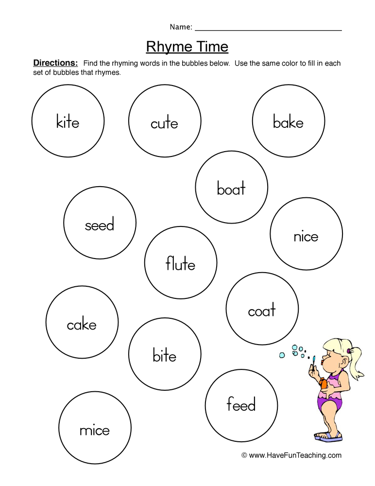 Coloring Rhyming Words Worksheet by Teach Simple