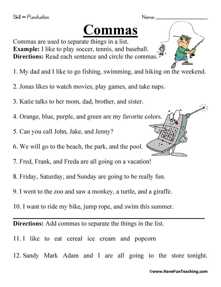 Comma Worksheets With Answers
