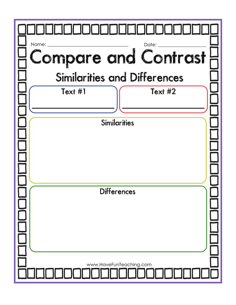 Compare And Contrast Similarities And Differences Graphic Organizer