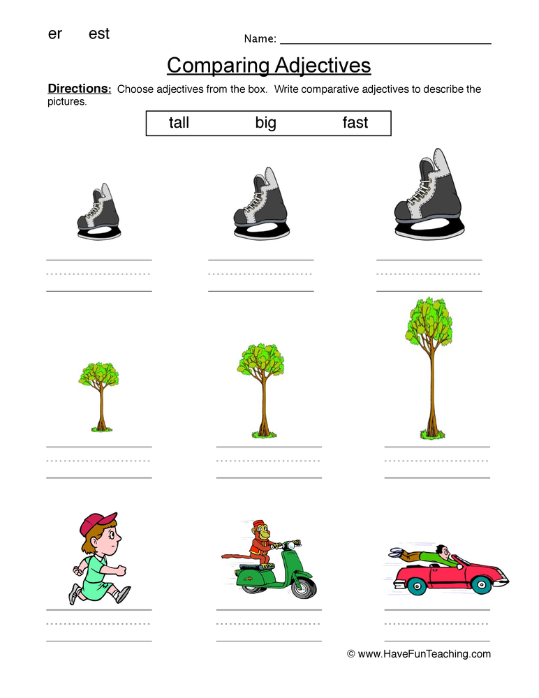 Comparing Adjectives Ordering Worksheet by Teach Simple