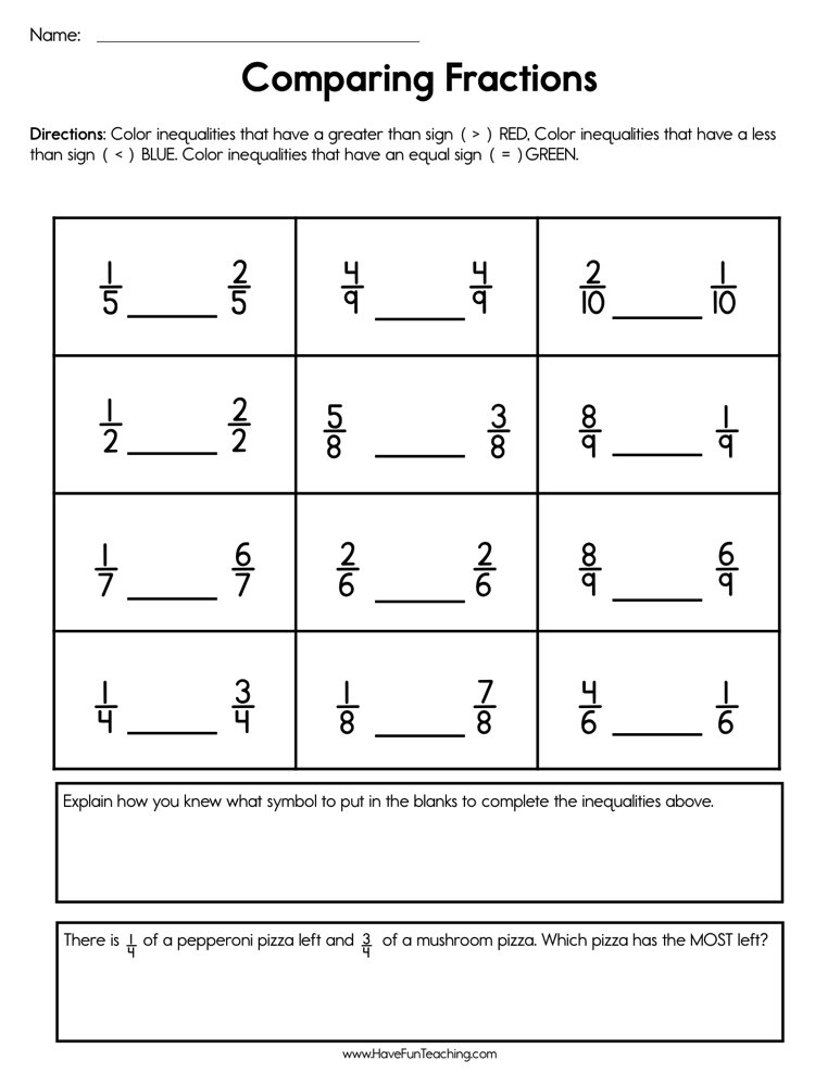 Comparing Fractions Worksheet By Teach Simple