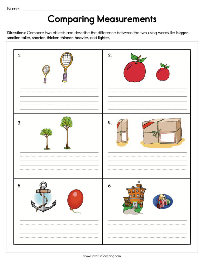 Comparing Measurement Worksheet By Teach Simple