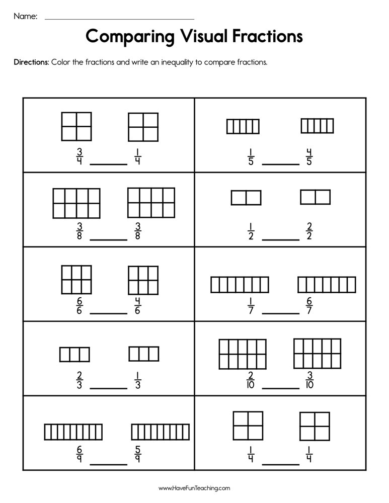 Comparing Visual Fractions Worksheet By Teach Simple