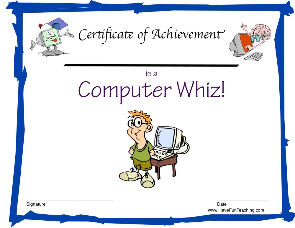 Computer Whiz Reward Certificate for Boys by Teach Simple