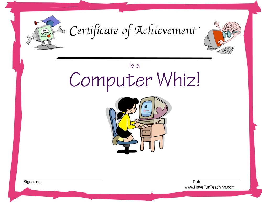 Computer Whiz Reward Certificate for Girls by Teach Simple