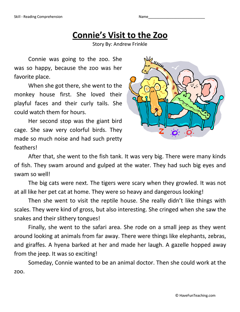 Connie's Zoo Visit - Reading Comprehension Worksheet by Teach Simple