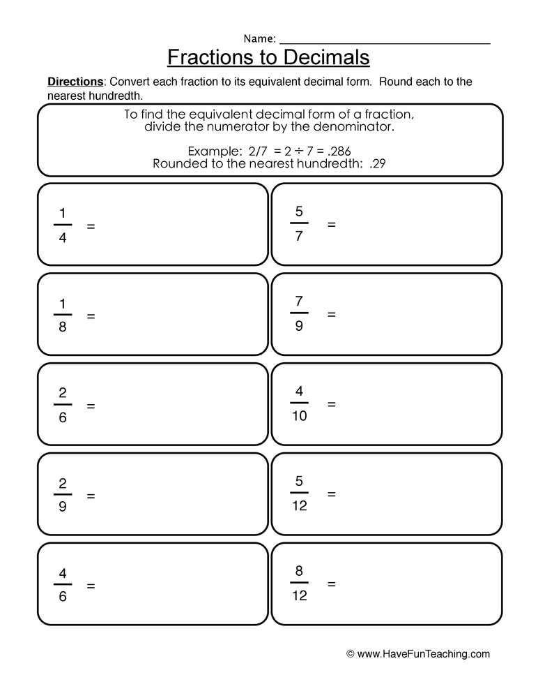 Converting Fractions To Decimals Worksheet By Teach Simple