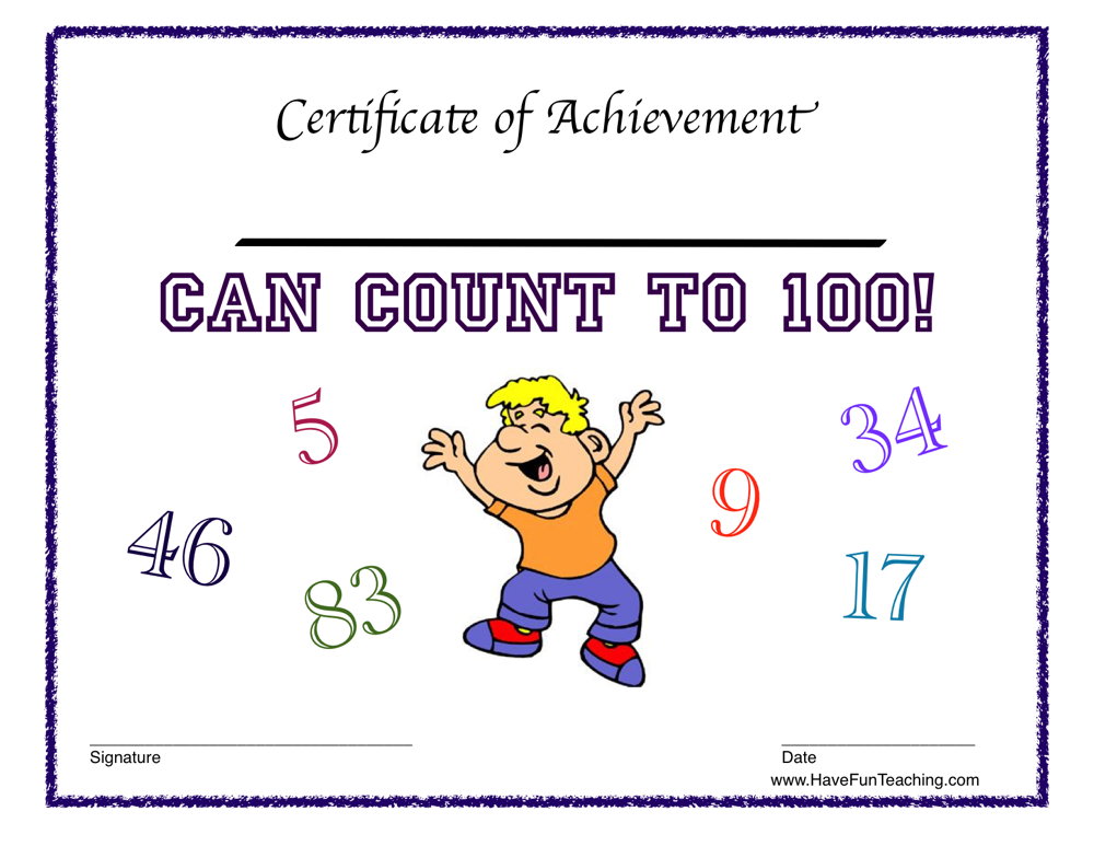 Count to 100 Reward Certificate for Boys by Teach Simple