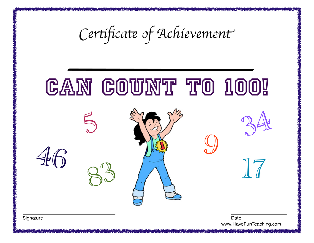 Count to 100 Reward Certificate for Girls by Teach Simple