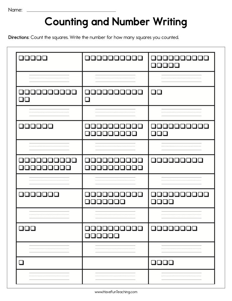 Counting and Number Writing Worksheet by Teach Simple