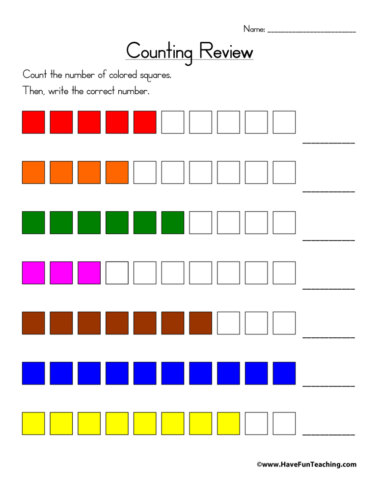 Counting Blocks Review Worksheet by Teach Simple
