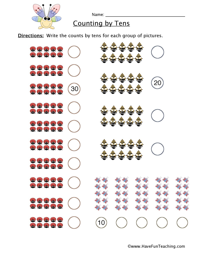 Counting Tens Worksheet by Teach Simple