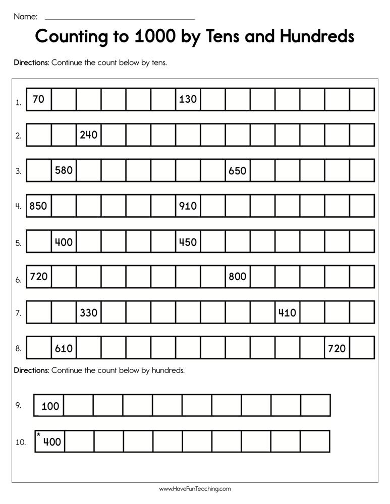 Counting To 1000 By Tens And Hundreds Worksheet By Teach Simple Counting To 1000 By Tens And Hundreds Worksheet By Teach Simple