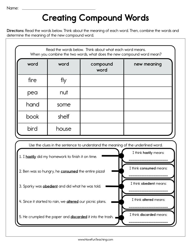 Creating Compound Words Worksheet by Teach Simple