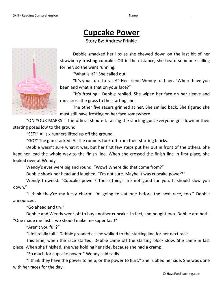Cupcake Power - Reading Comprehension Worksheet by Teach Simple