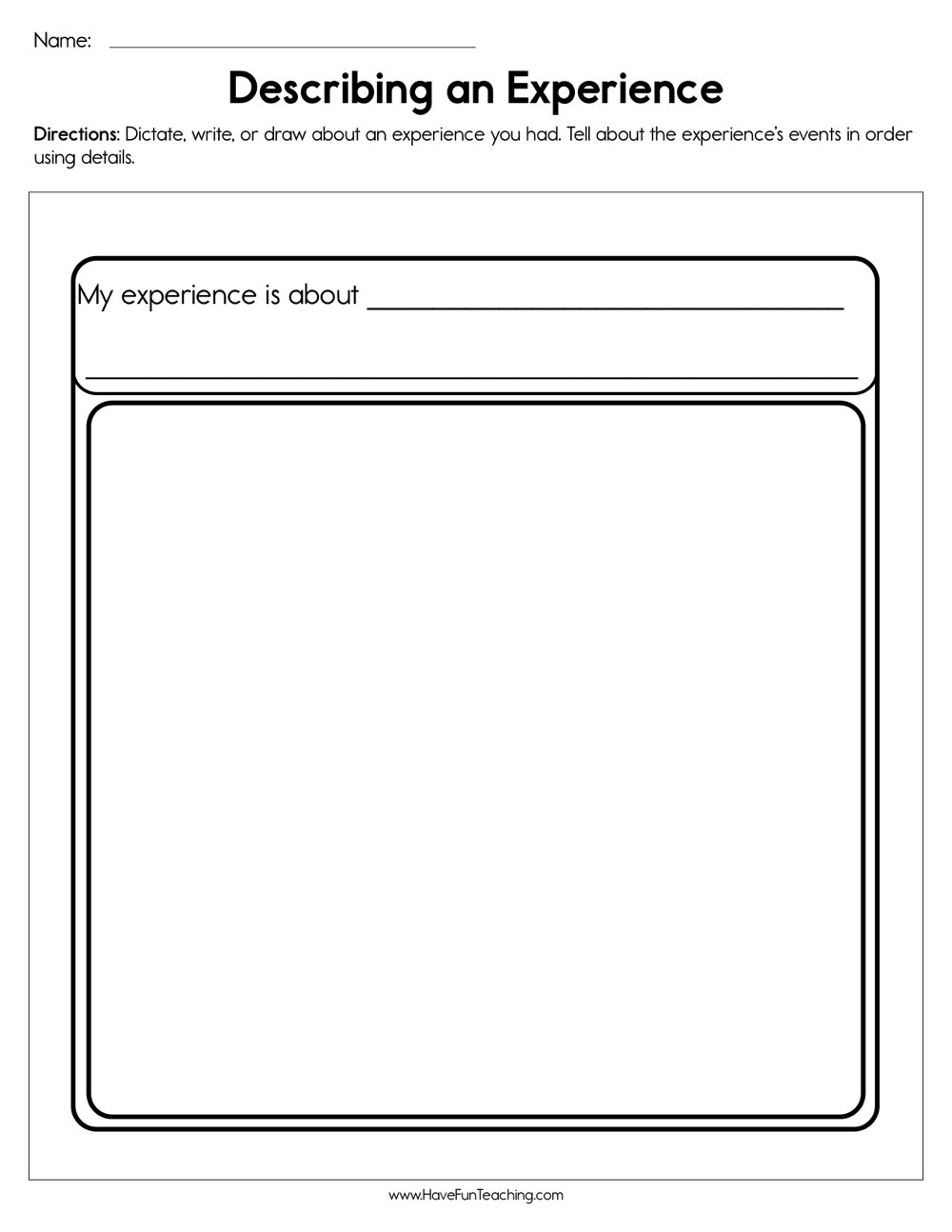 Describing An Experience Worksheet by Teach Simple