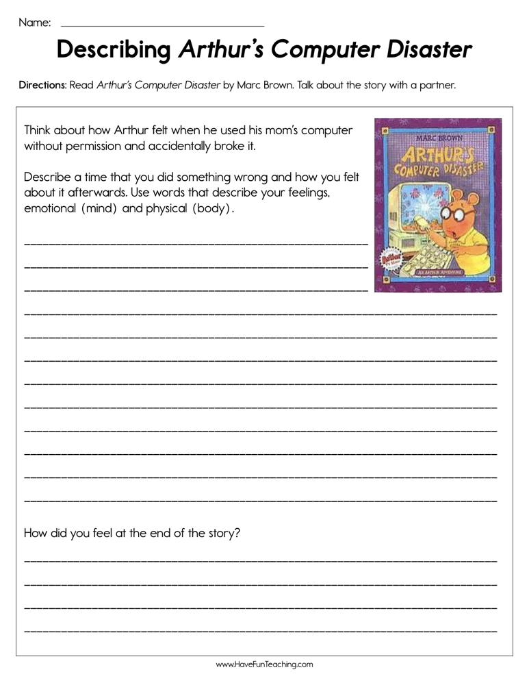Describing Arthur's Computer Disaster Worksheet by Teach Simple
