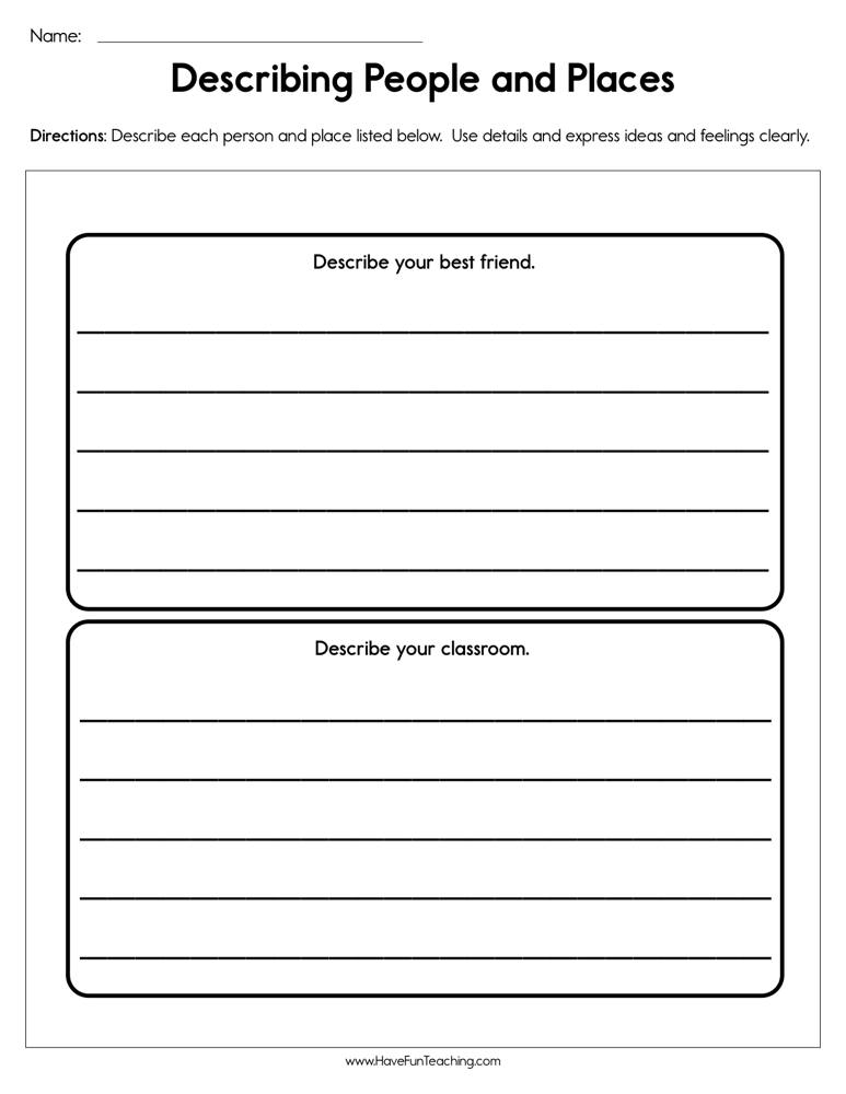 Describing People and Places Worksheet by Teach Simple