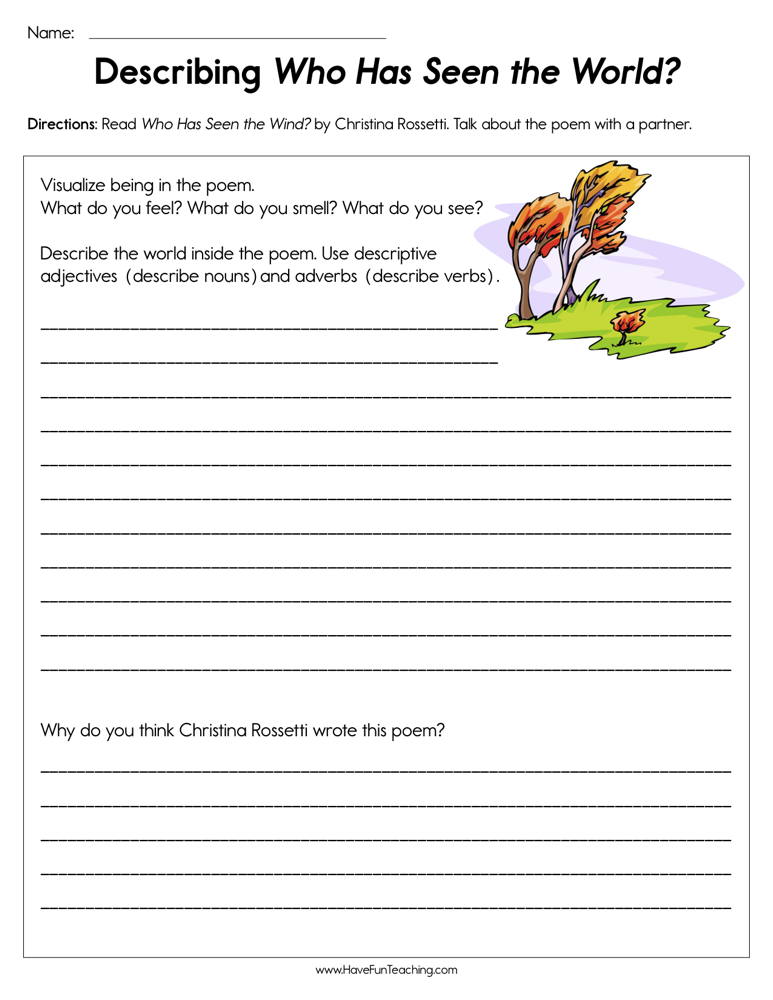 Describing Who Has Seen the Wind Worksheet by Teach Simple