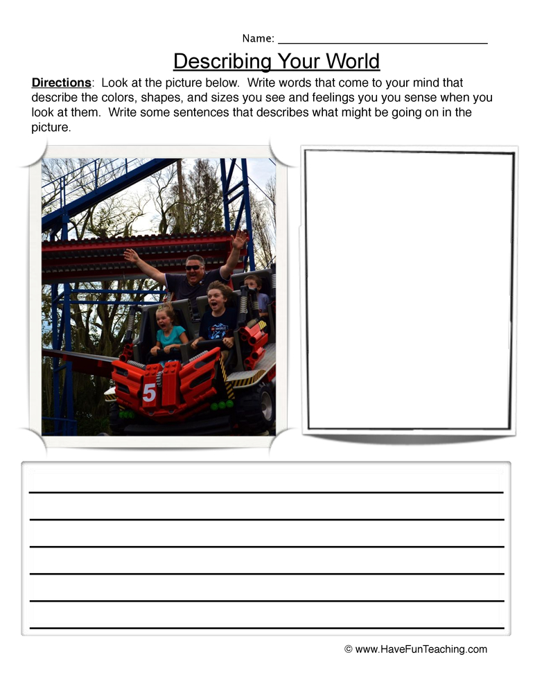 Describing Words Worksheet - Roller Coaster by Teach Simple
