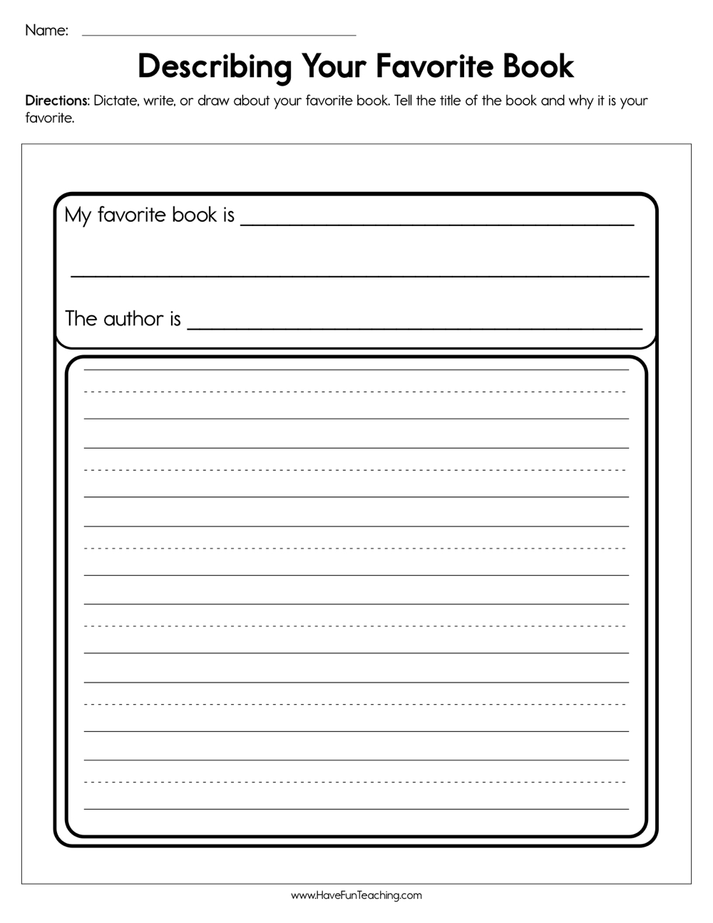 Describing Your Favorite Book Worksheet by Teach Simple