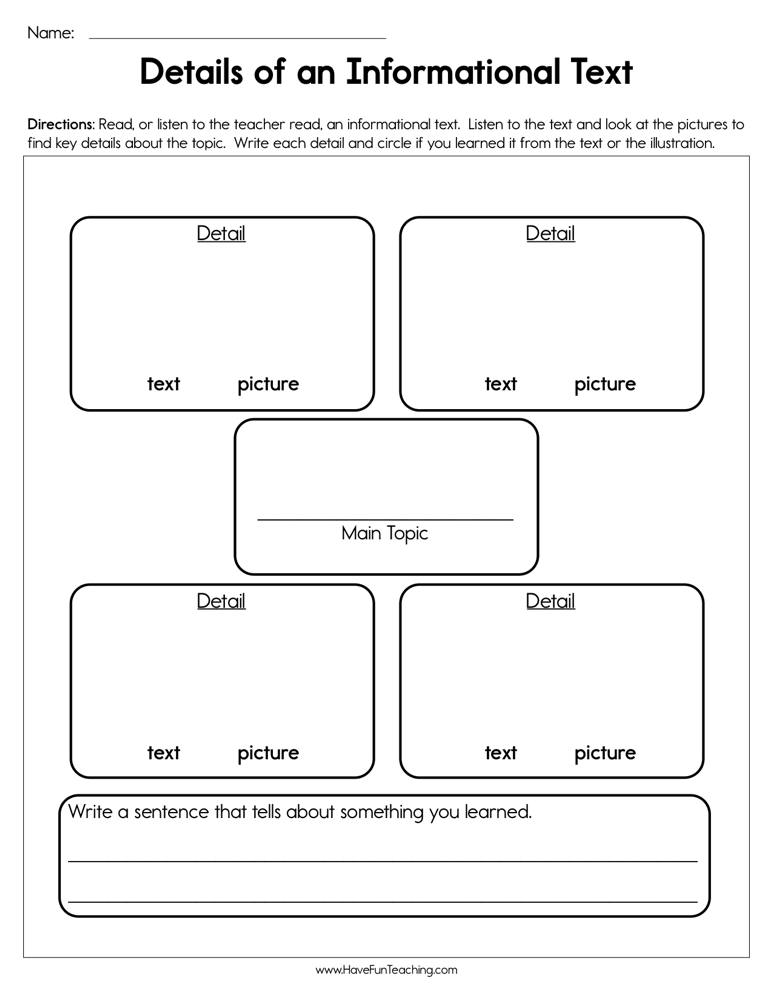Details of an Informational Text Worksheet by Teach Simple