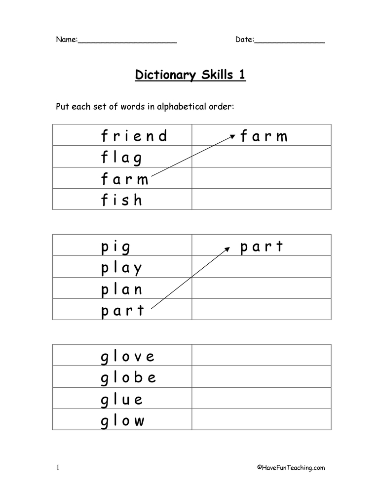 Dictionary Skills Alphabetical Order Worksheet by Teach Simple