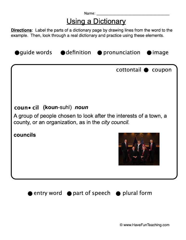 Dictionary Skills Worksheet by Teach Simple