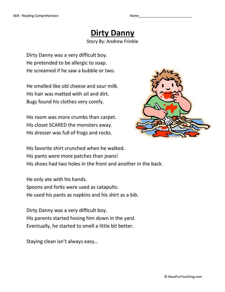Dirty Danny - Reading Comprehension Worksheet by Teach Simple
