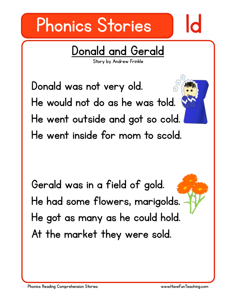 Donald And Gerald LD Phonics Stories Reading Comprehension Worksheet By