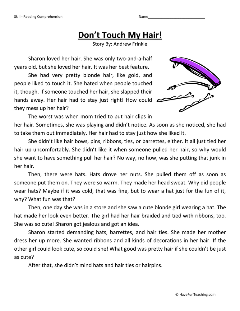 Don't Touch My Hair - Reading Comprehension Worksheet by Teach Simple