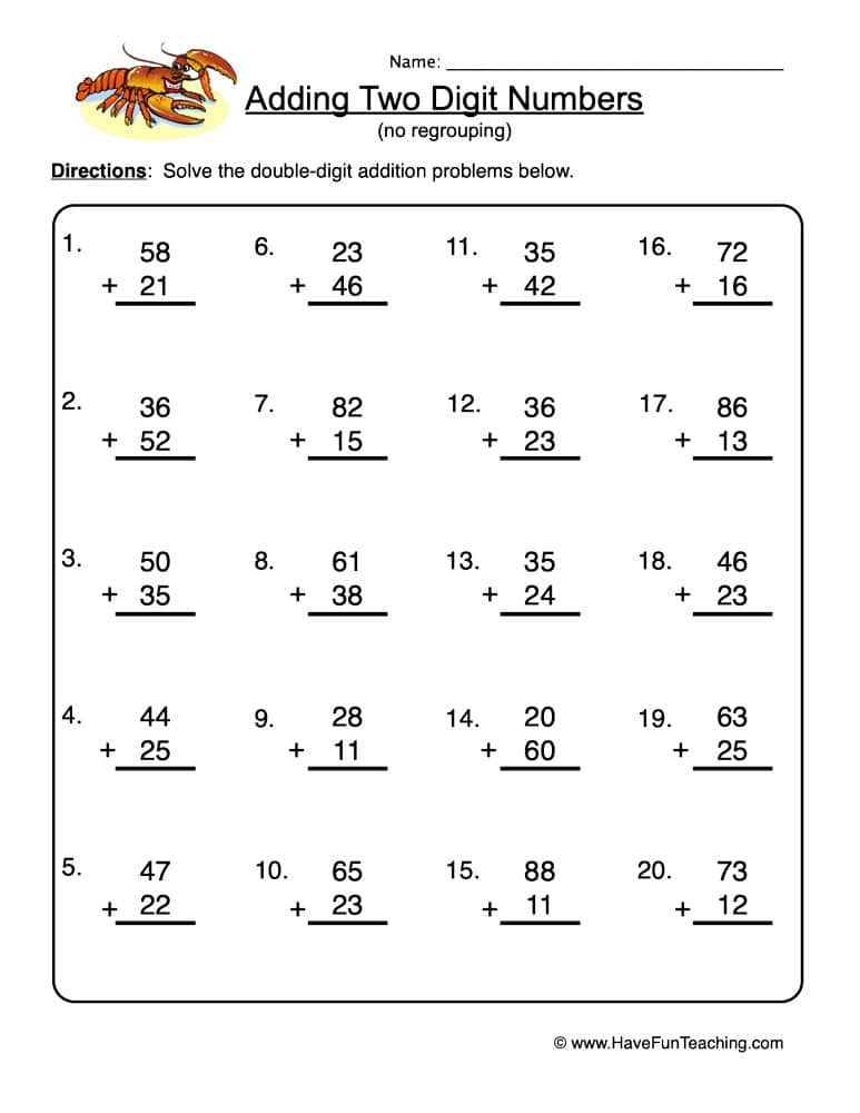 Double Digit Addition Without Regrouping Worksheet By Teach Simple Double Digit Addition Without Regrouping Worksheet By Teach Simple