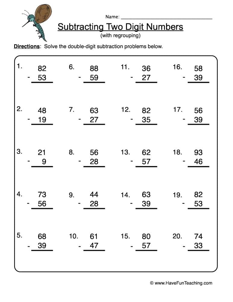 Double Digit Subtraction No Regrouping Worksheet By Teach Simple