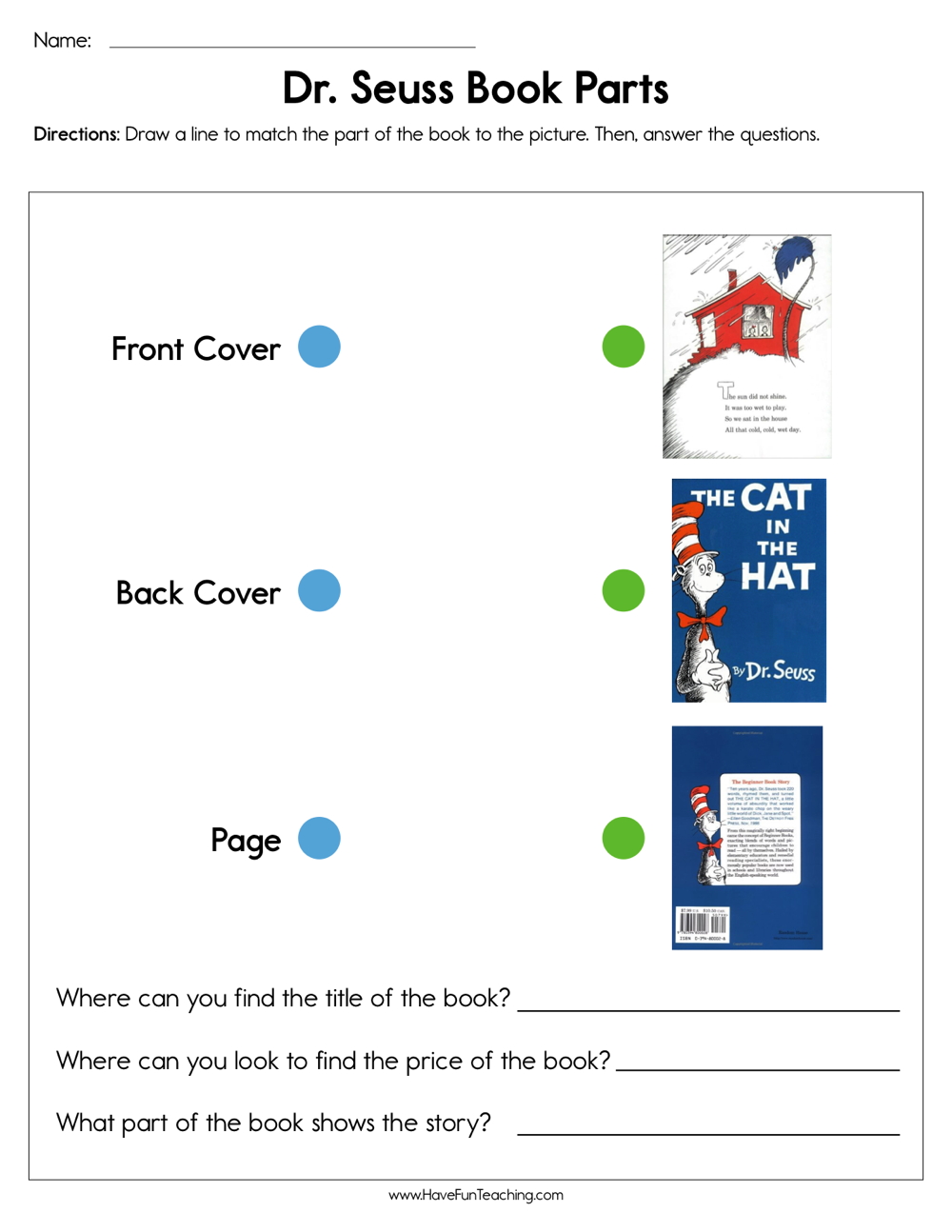 Dr. Seuss Book Parts Worksheet by Teach Simple