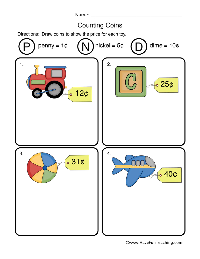 Drawing Coins Worksheet by Teach Simple