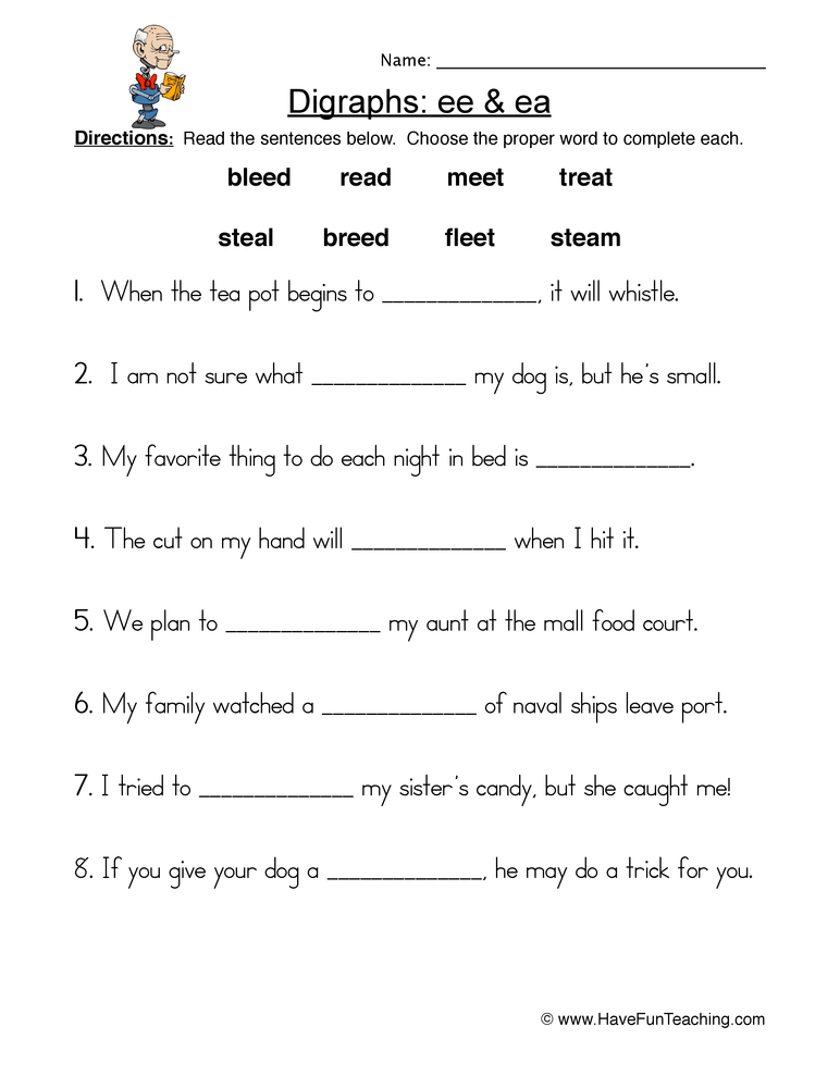 EE EA Digraphs Word Bank Worksheet By Teach Simple