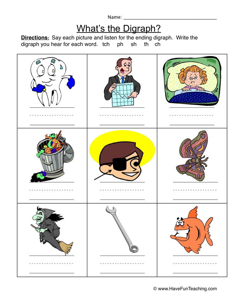Ending Digraphs Pictures Worksheet by Teach Simple