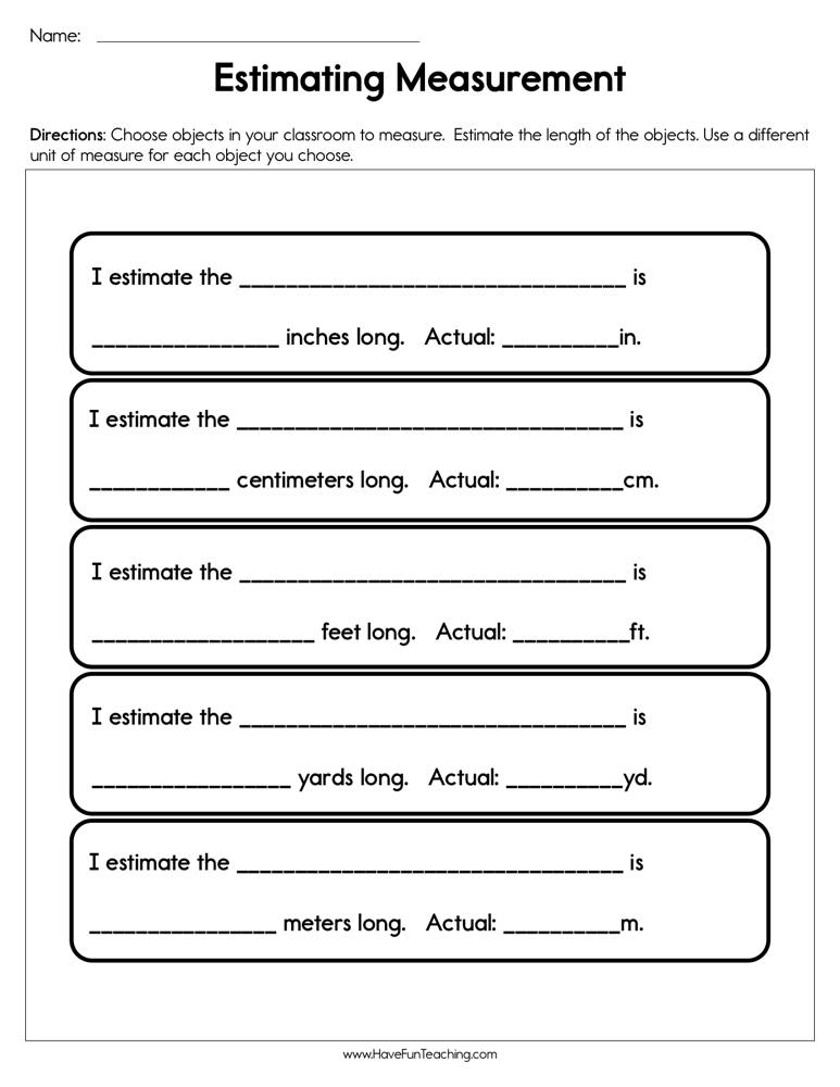 Estimating Measurement Worksheet By Teach Simple Estimating Measurement Worksheet By Teach Simple