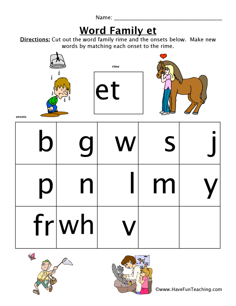 ET Word Family Worksheet by Teach Simple