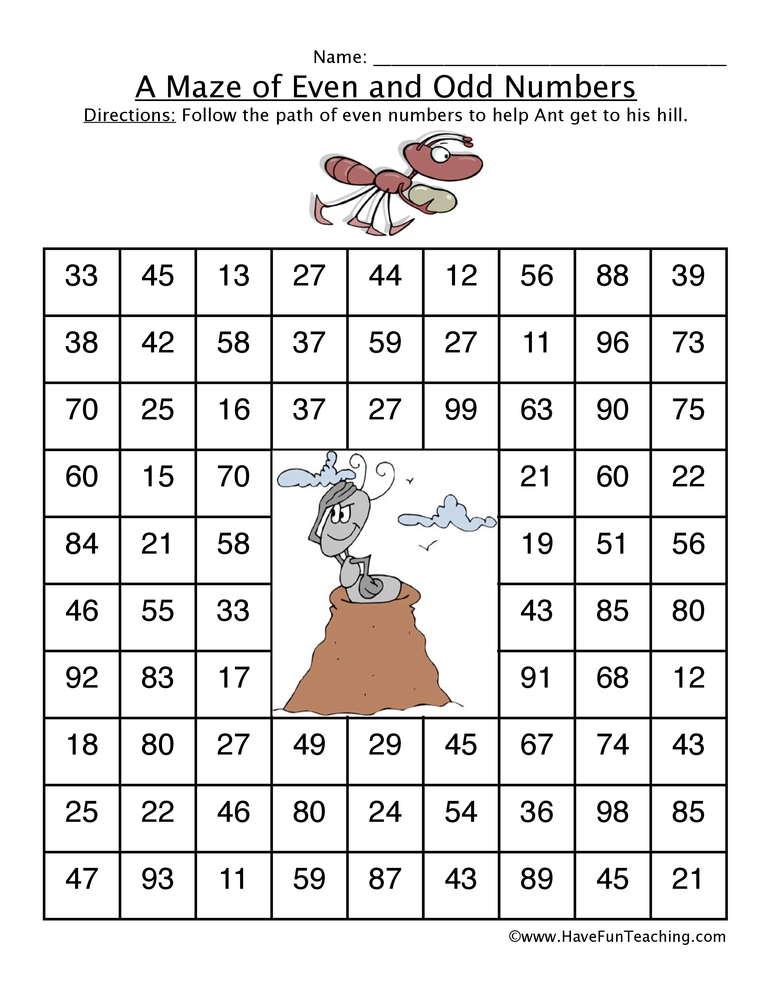 Even Number Ants Maze Worksheet by Teach Simple