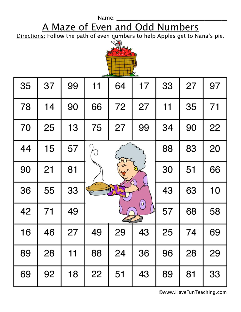 Even Number Maze Worksheet - Apples by Teach Simple