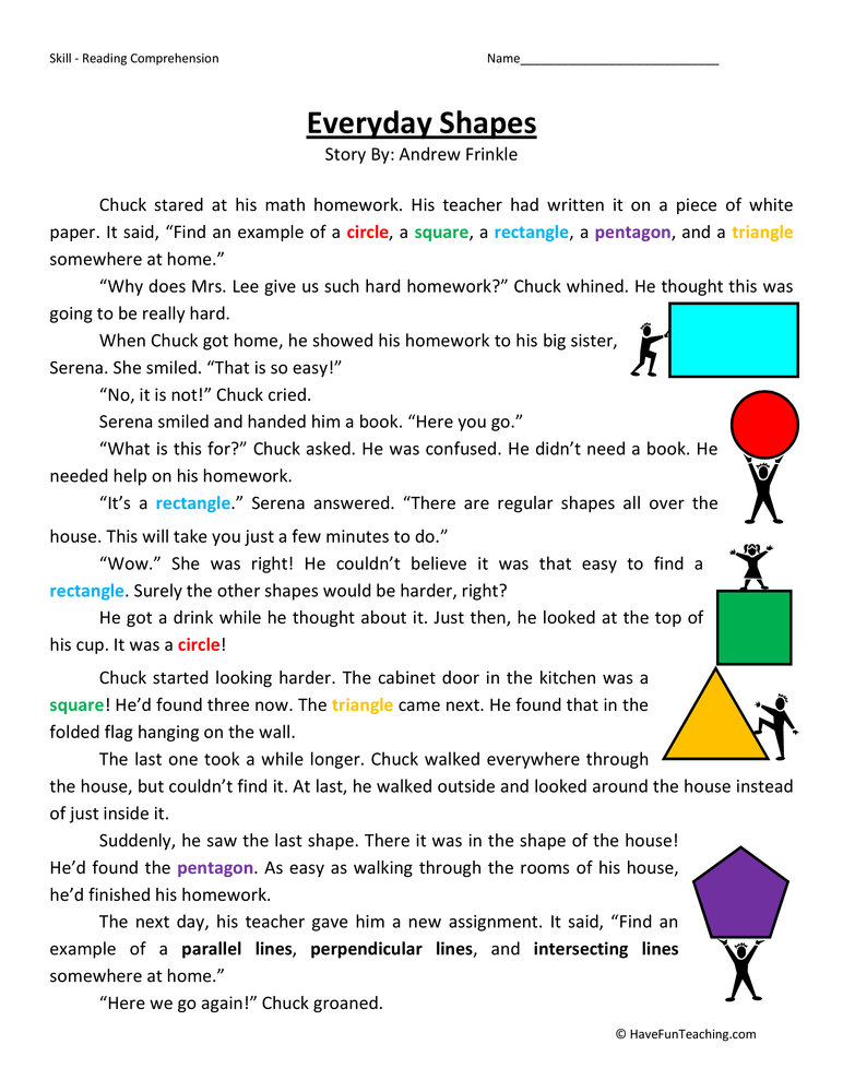 Everyday Shapes - Reading Comprehension Worksheet by Teach Simple
